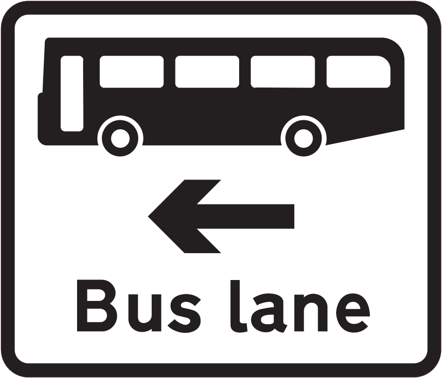 Bus lane on road at junction ahead sign - UK Road Sign