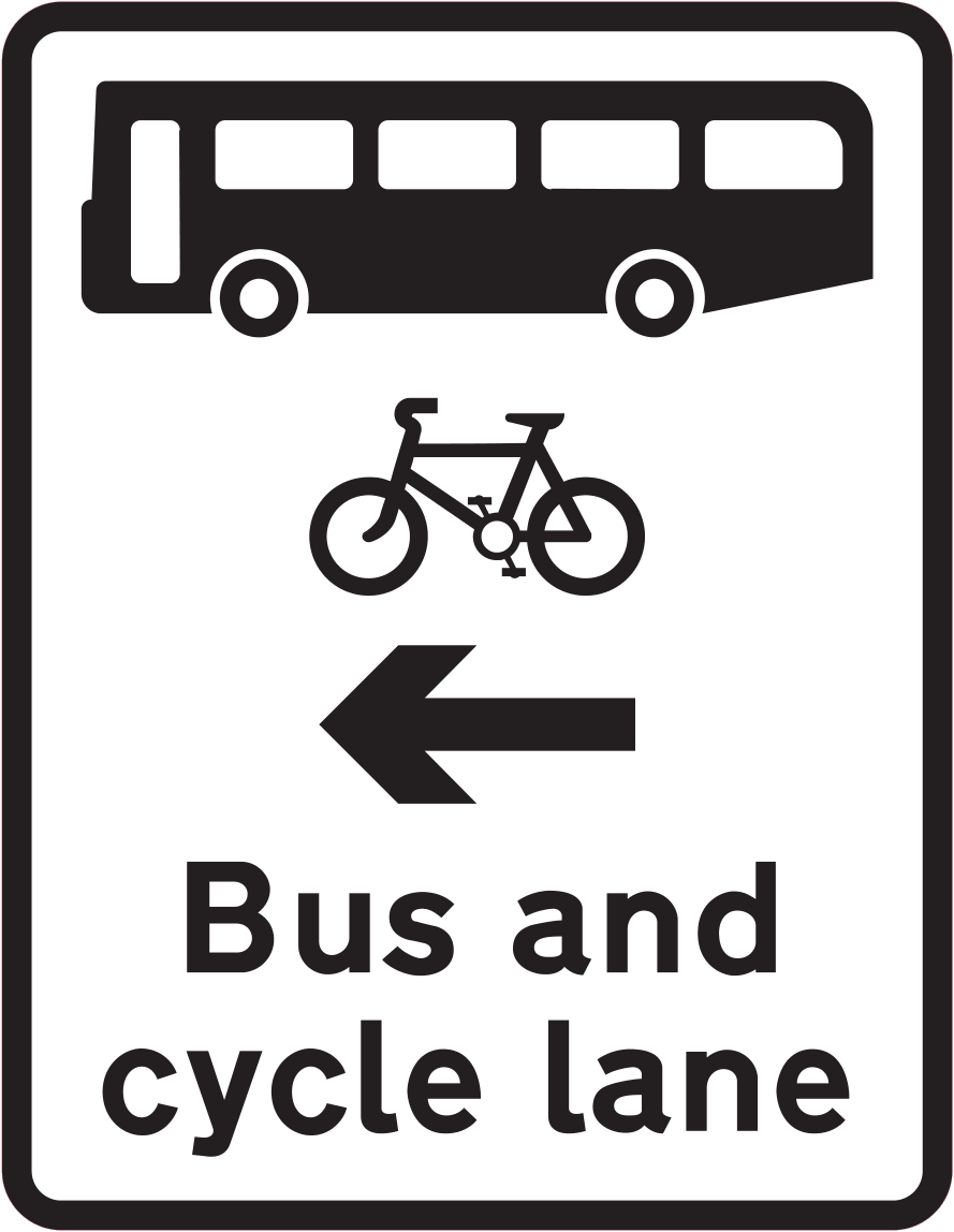 Contra-flow bus and pedal cycle lane at junction ahead sign - UK Road Sign