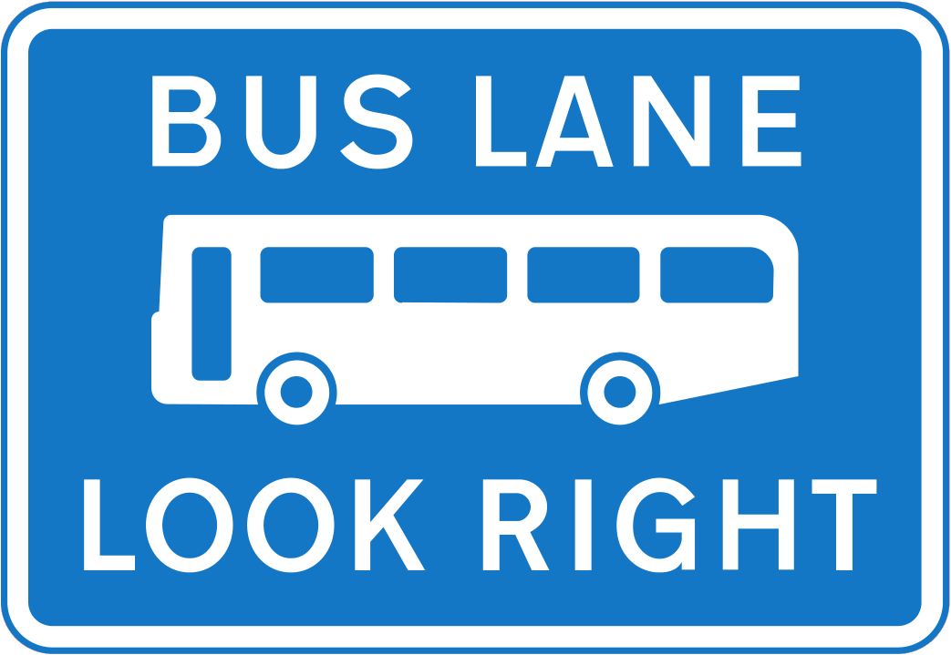 Look out for buses approaching from the right sign - UK Road Sign