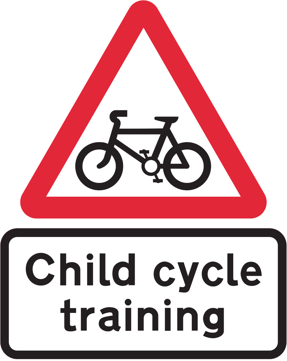 Pedal cycle route with child cycle training ahead sign - UK Road Sign