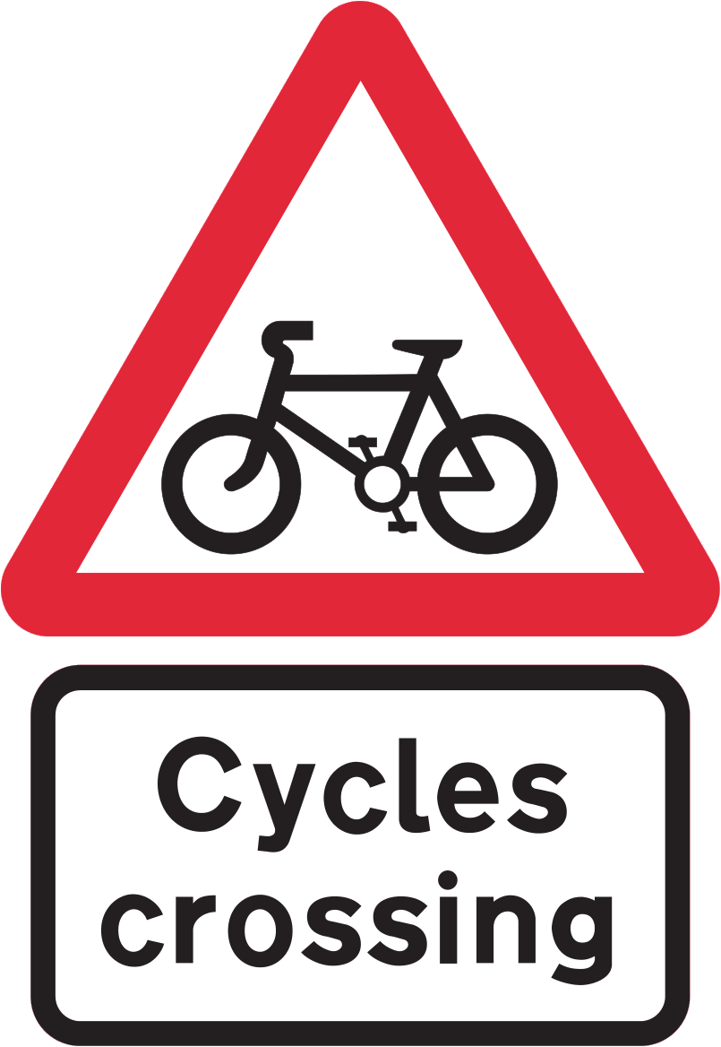 Pedal cycle route with cycles crossing ahead sign - UK Road Sign