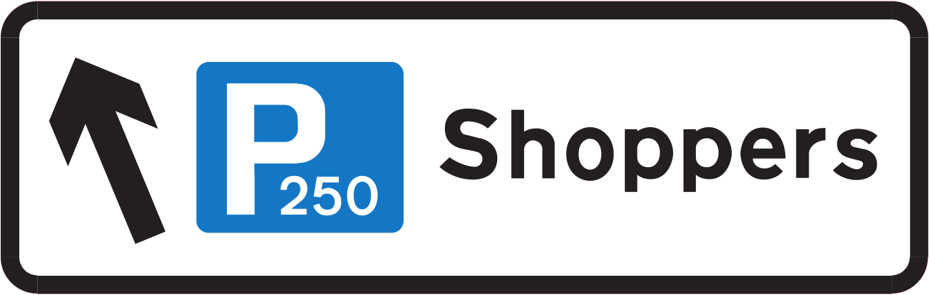 Direction to a parking place showing the total number of spaces sign ...