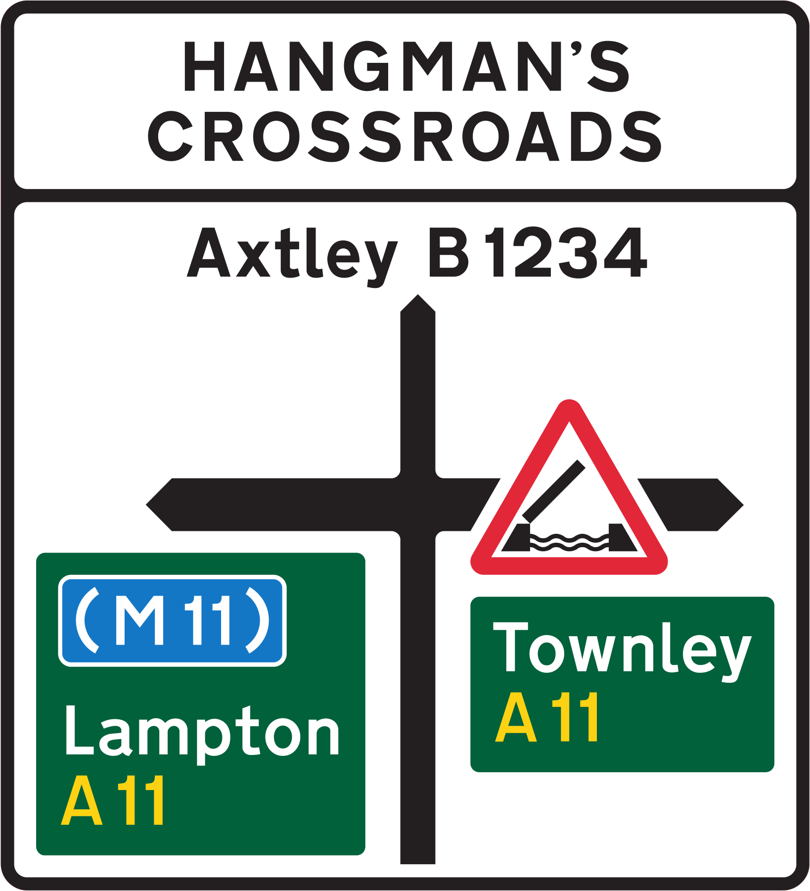 Opening bridge on the road to the right sign - UK Road Sign