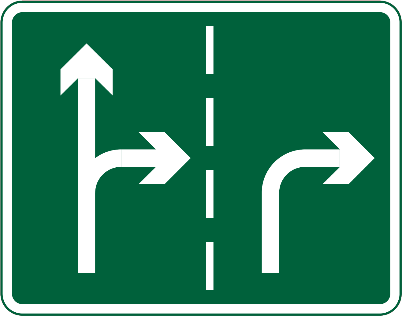 Traffic lanes for turning movements at a junction ahead on a primary ...