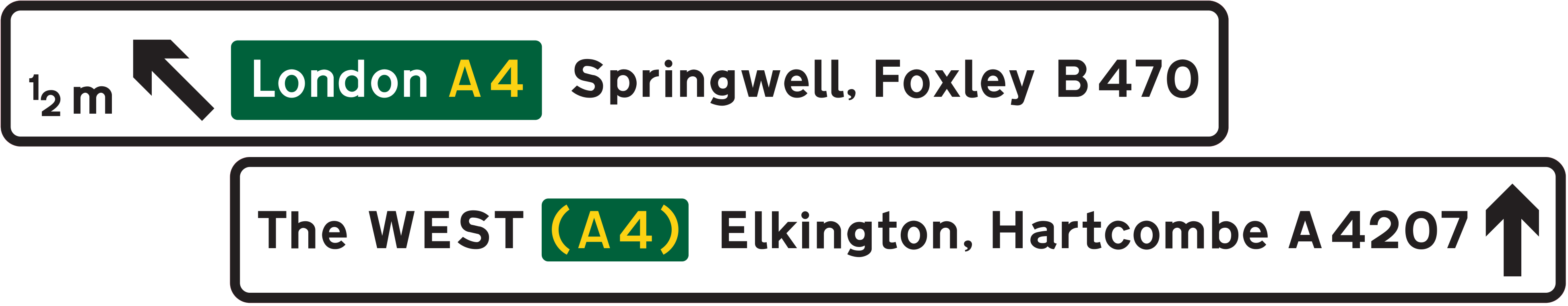 Overhead non-primary route sign sign - UK Road Sign