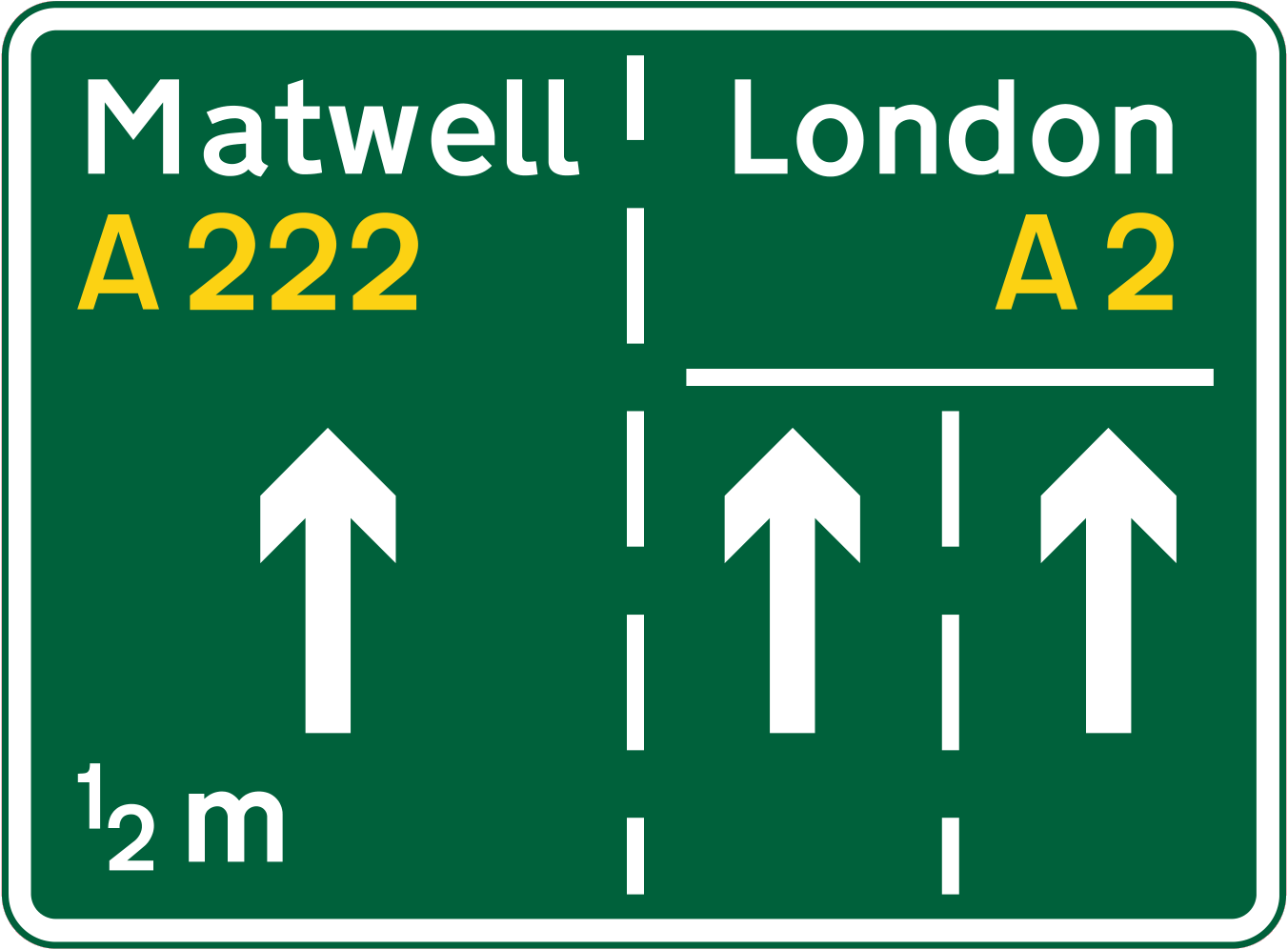 Primary route sign shown in advance of the junction sign - UK Road Sign