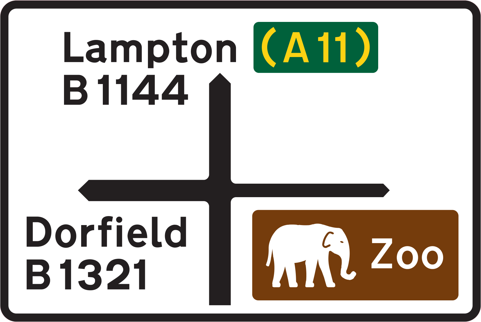 Direction to tourist destination on a non-primary route sign - UK Road Sign