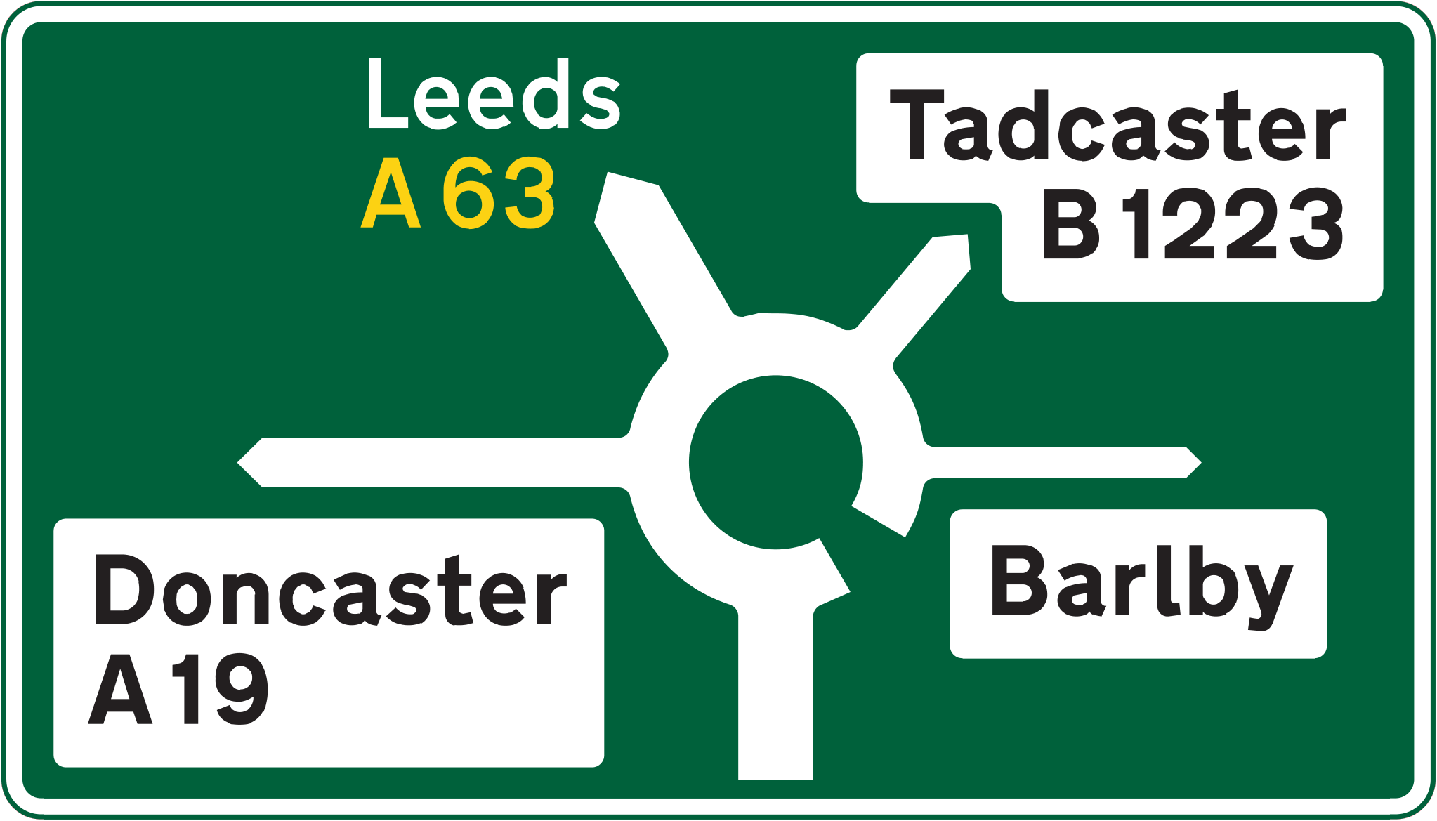 Map-type sign on primary route indicating a roundabout ahead sign - UK ...