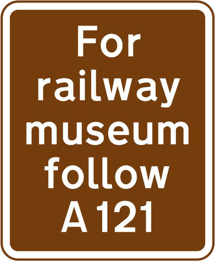 Route to be followed to tourist destination sign - UK Road Sign