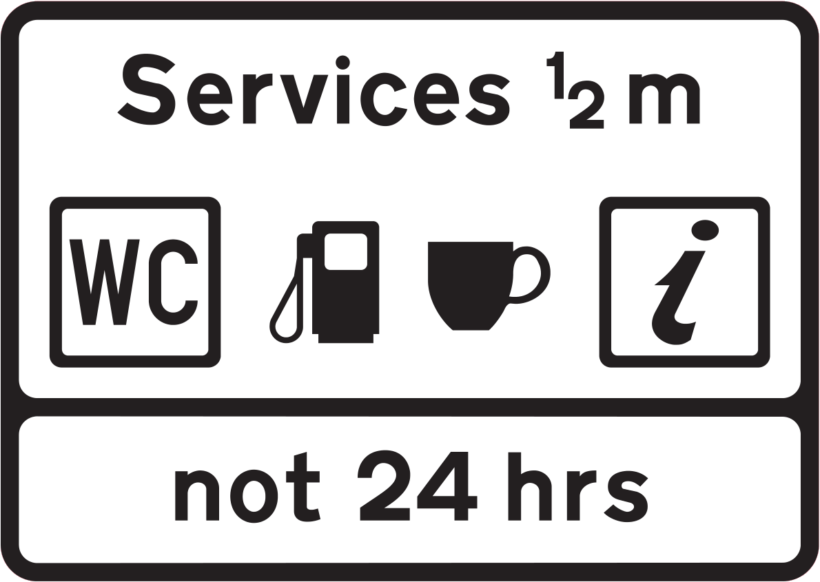 Distance to services sign - UK Road Sign