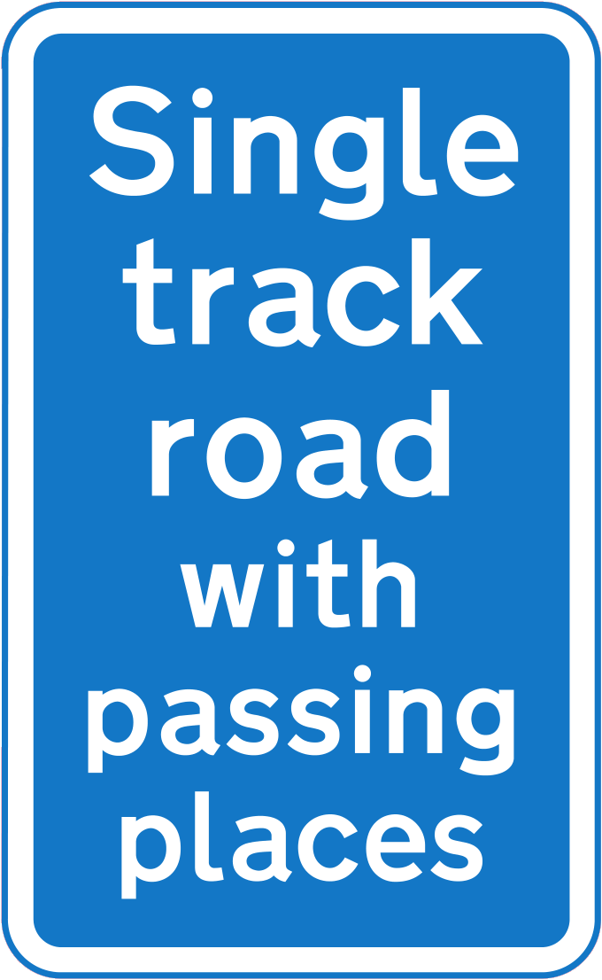 Narrow road ahead with passing places at intervals sign - UK Road Sign