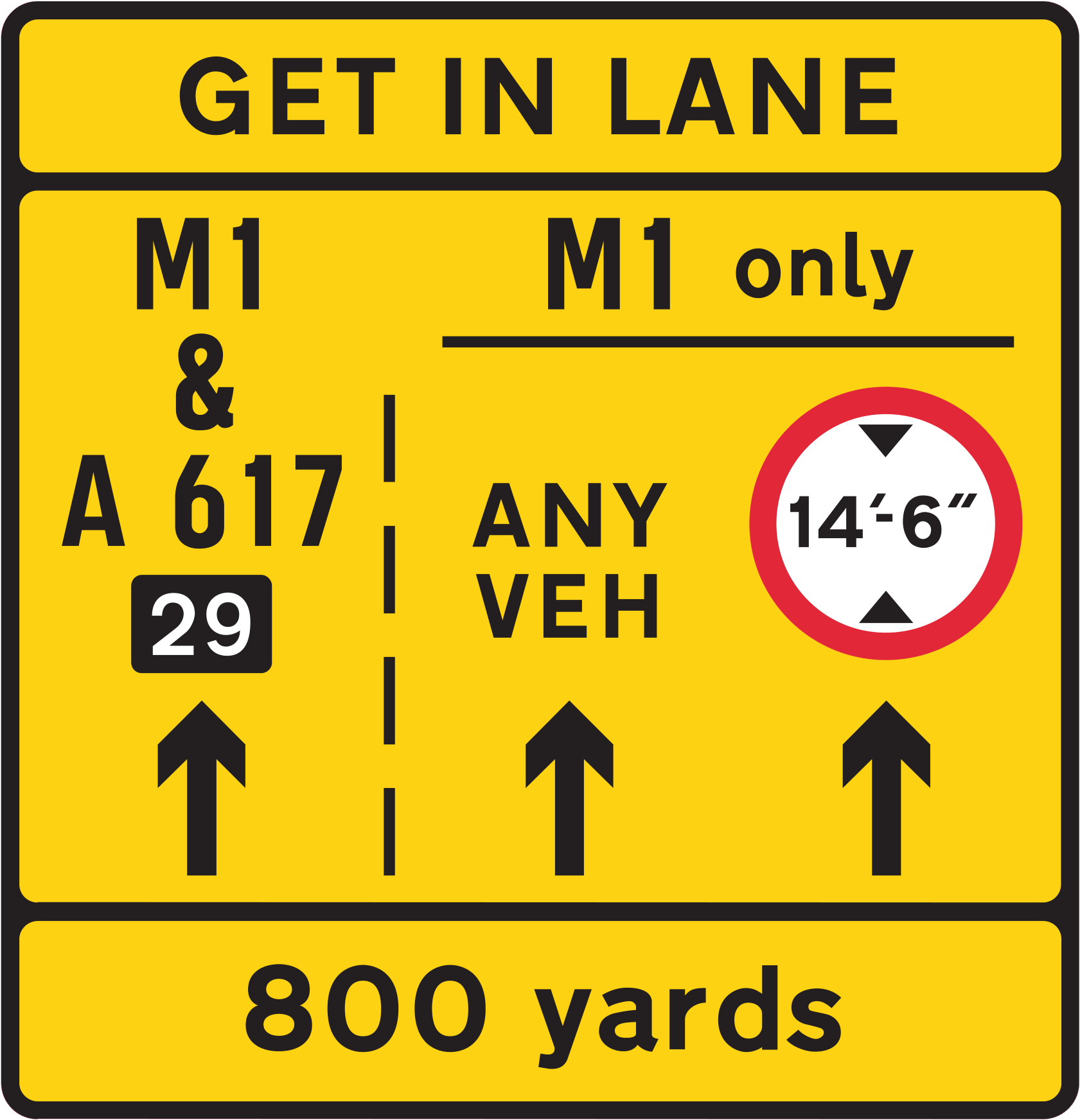 Road works sign showing a height restriction sign - UK Road Sign