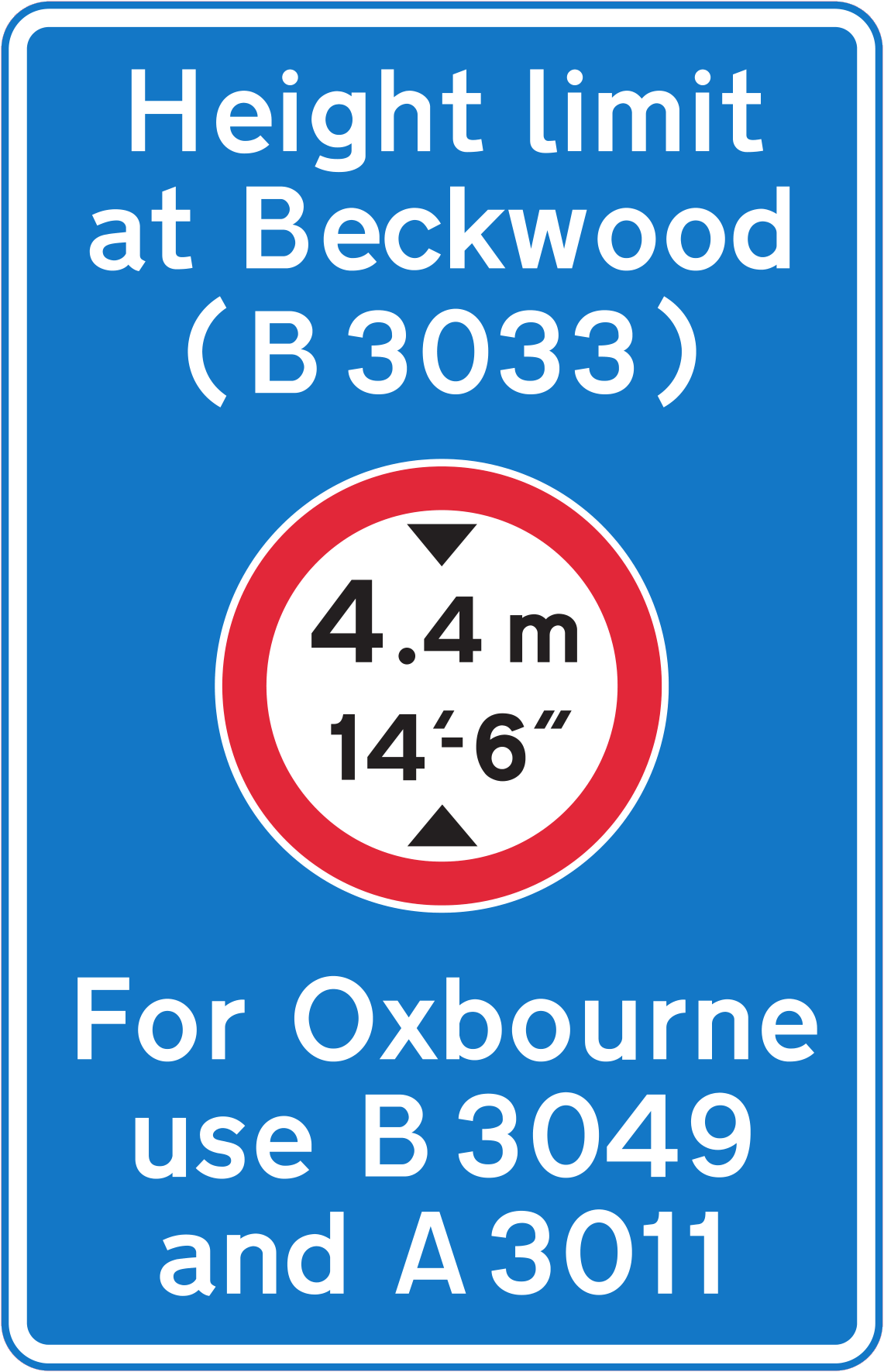 Location of mandatory height restriction ahead, with indication of an ...