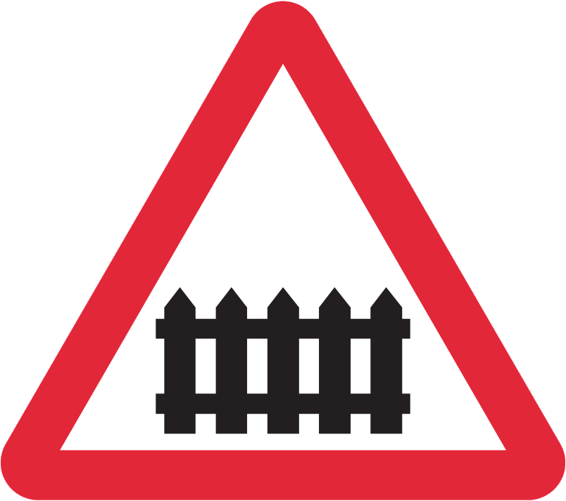 Level crossing with a gate or barrier sign - UK Road Sign