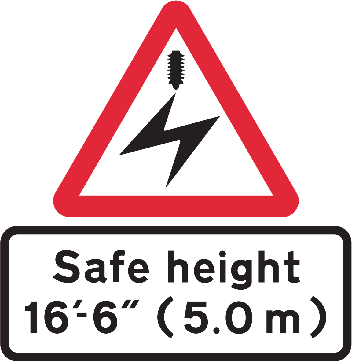 Electrified overhead cable and the safe height beneath it sign - UK ...