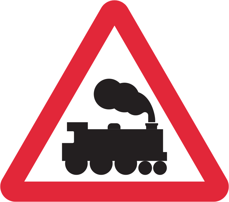 Level crossing without a gate or barrier sign - UK Road Sign