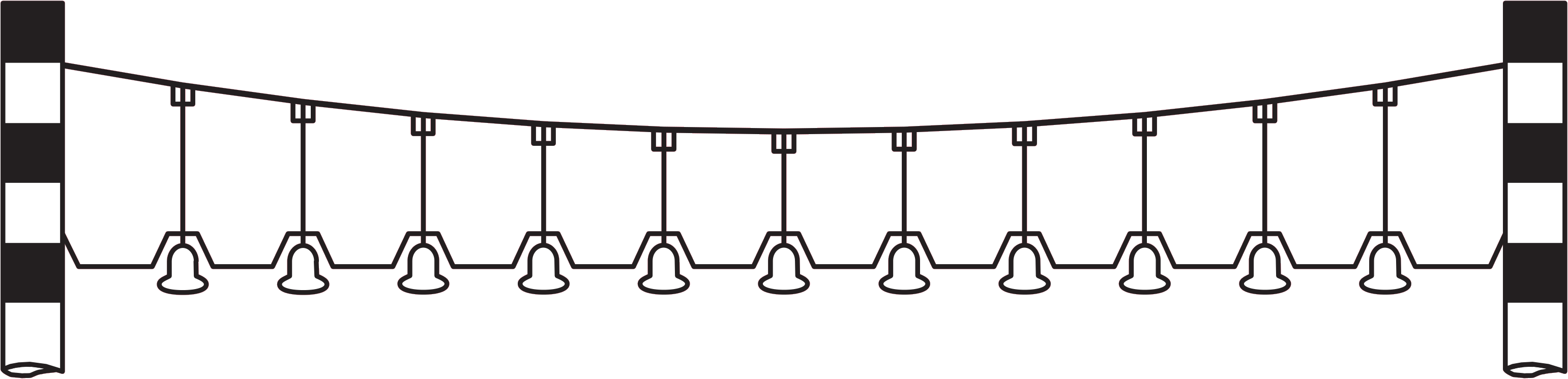 Bells suspended over the road at a railway crossing sign - UK Road Sign