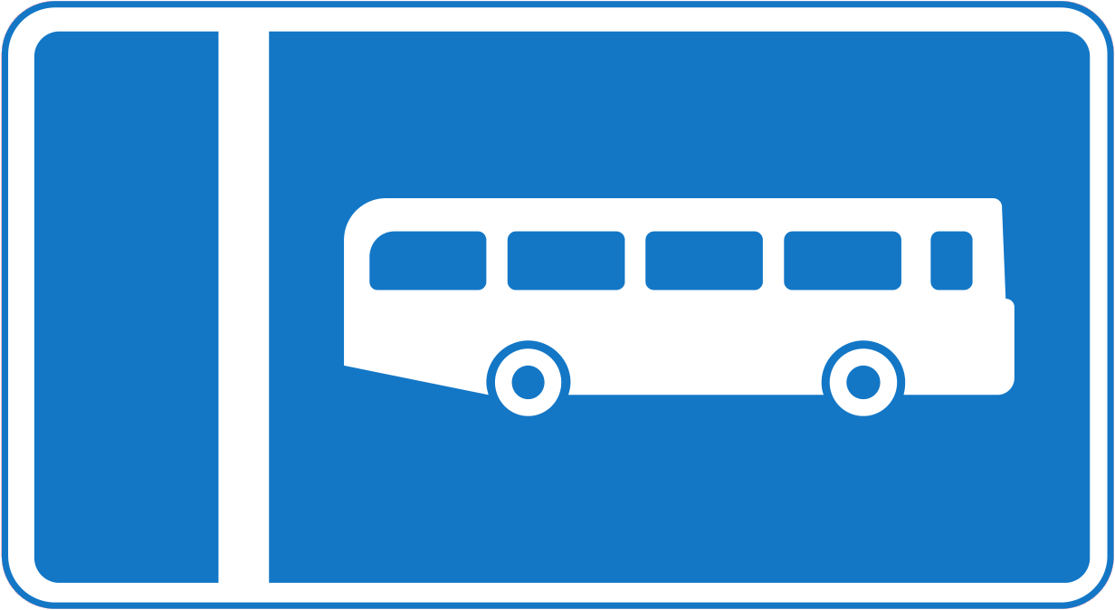 Off-side, with-flow bus-only lane leading to a right turn at a junction ...