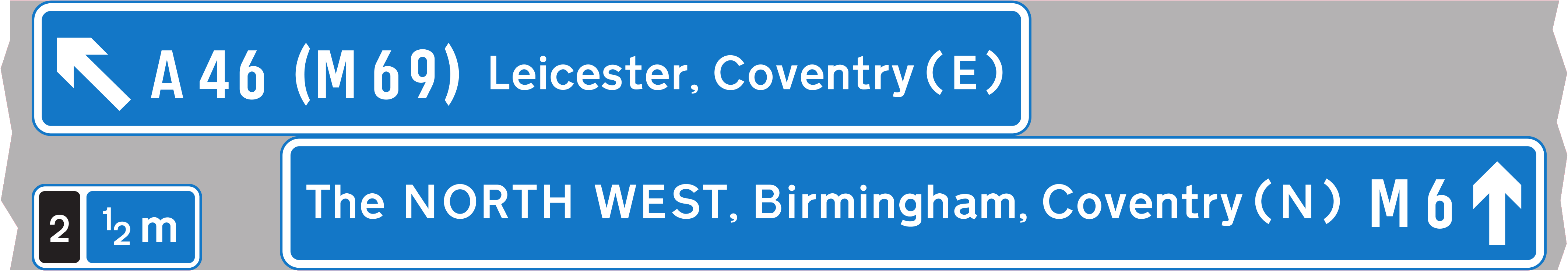 Motorway overhead sign for junctions and deceleration lanes sign - UK ...