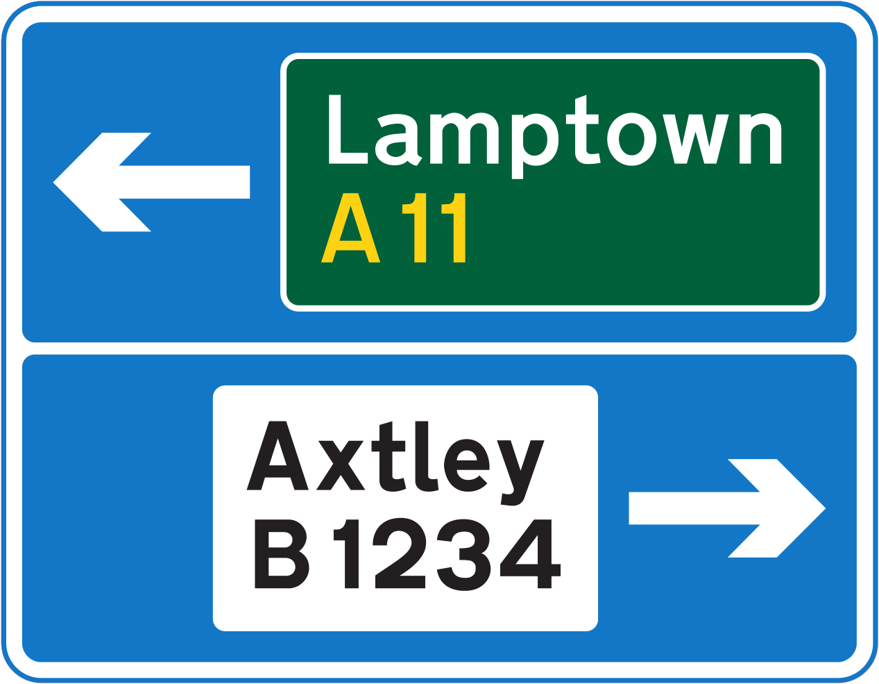 Directions from junction ahead sign - UK Road Sign