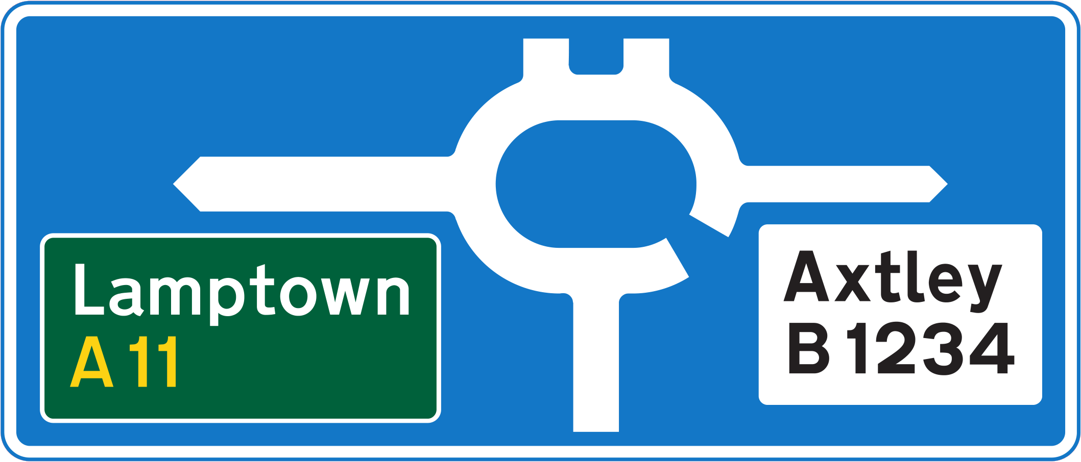 Directions from a roundabout ahead sign - UK Road Sign