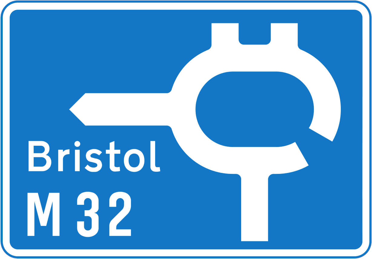 Motorway-to-motorway junction with a roundabout sign - UK Road Sign