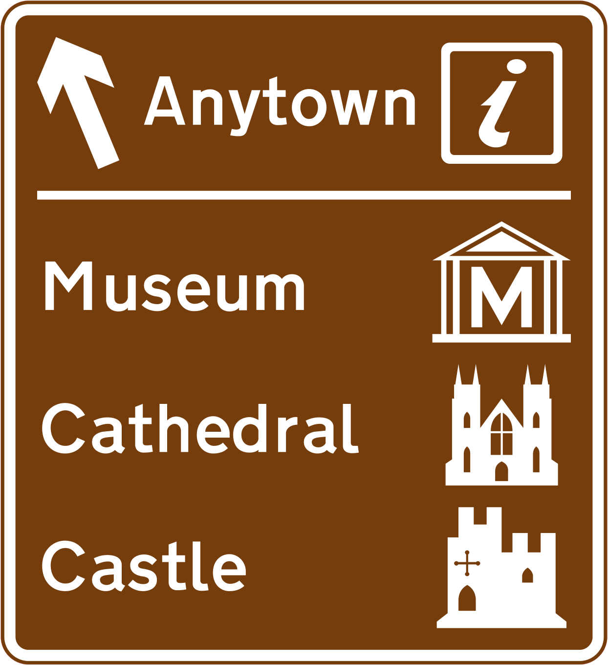Indicates a place with several tourist attractions sign - UK Road Sign