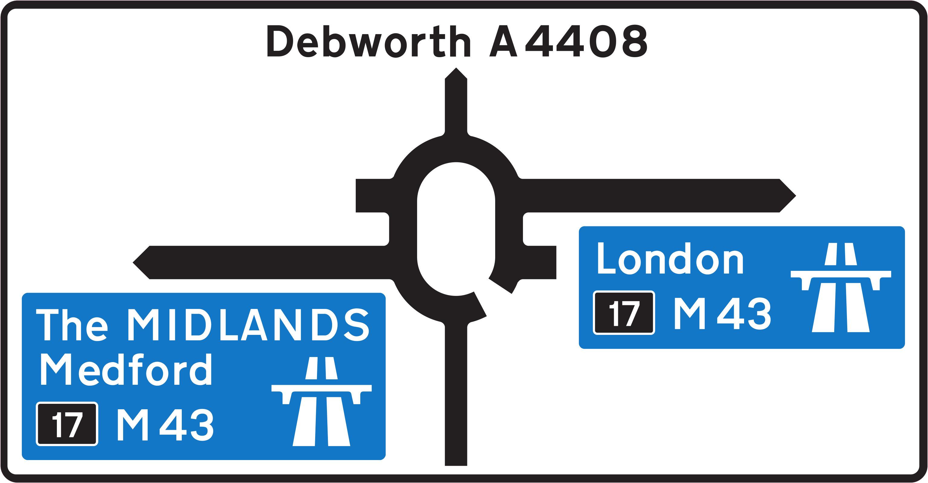 Direction sign when approaching a junction with a motorway sign - UK ...