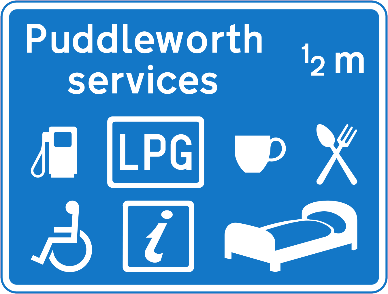 Motorway service area ahead on an all-purpose road sign - UK Road Sign