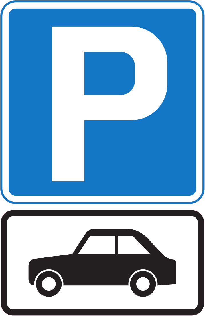 Free on-street parking for motor cars sign - UK Road Sign