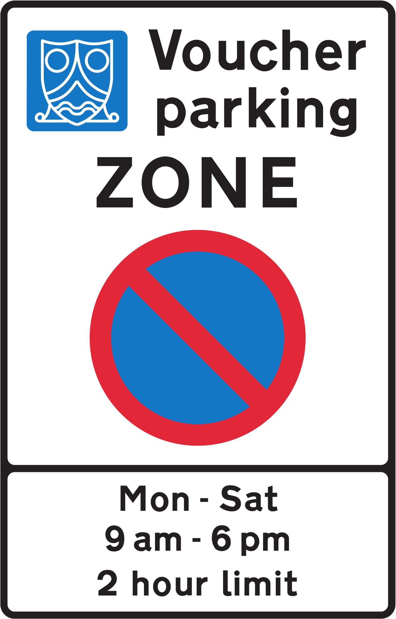 Entrance to a voucher parking zone with waiting restrictions sign - UK ...