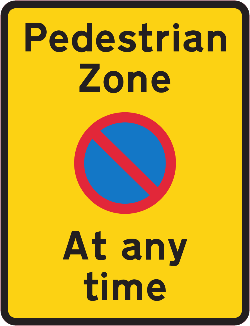 Pedestrian zone with waiting restrictions sign - UK Road Sign