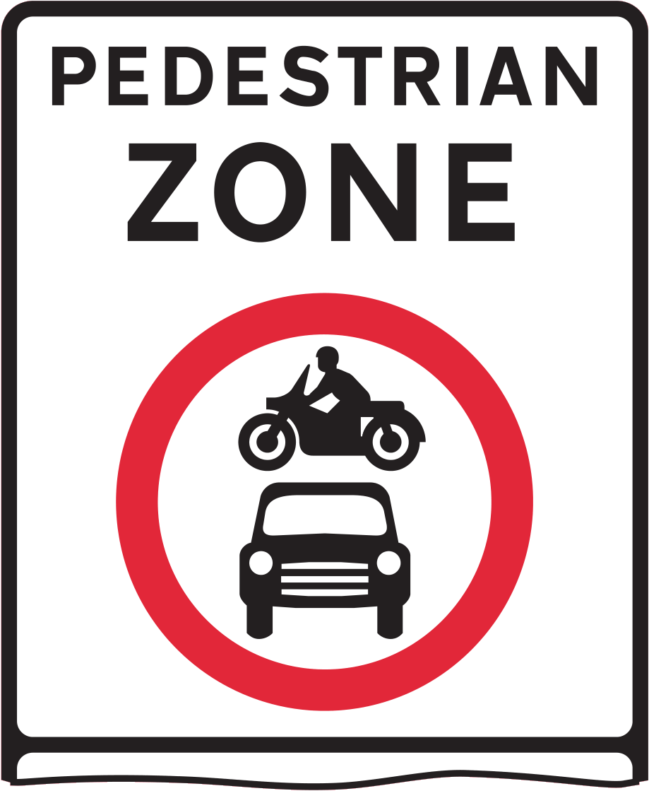 Pedestrian zone where motor vehicles are prohibited sign - UK Road Sign