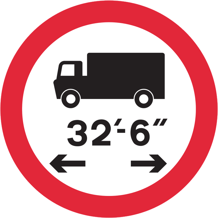 No vehicles or combinations of vehicles over maximum length shown sign ...