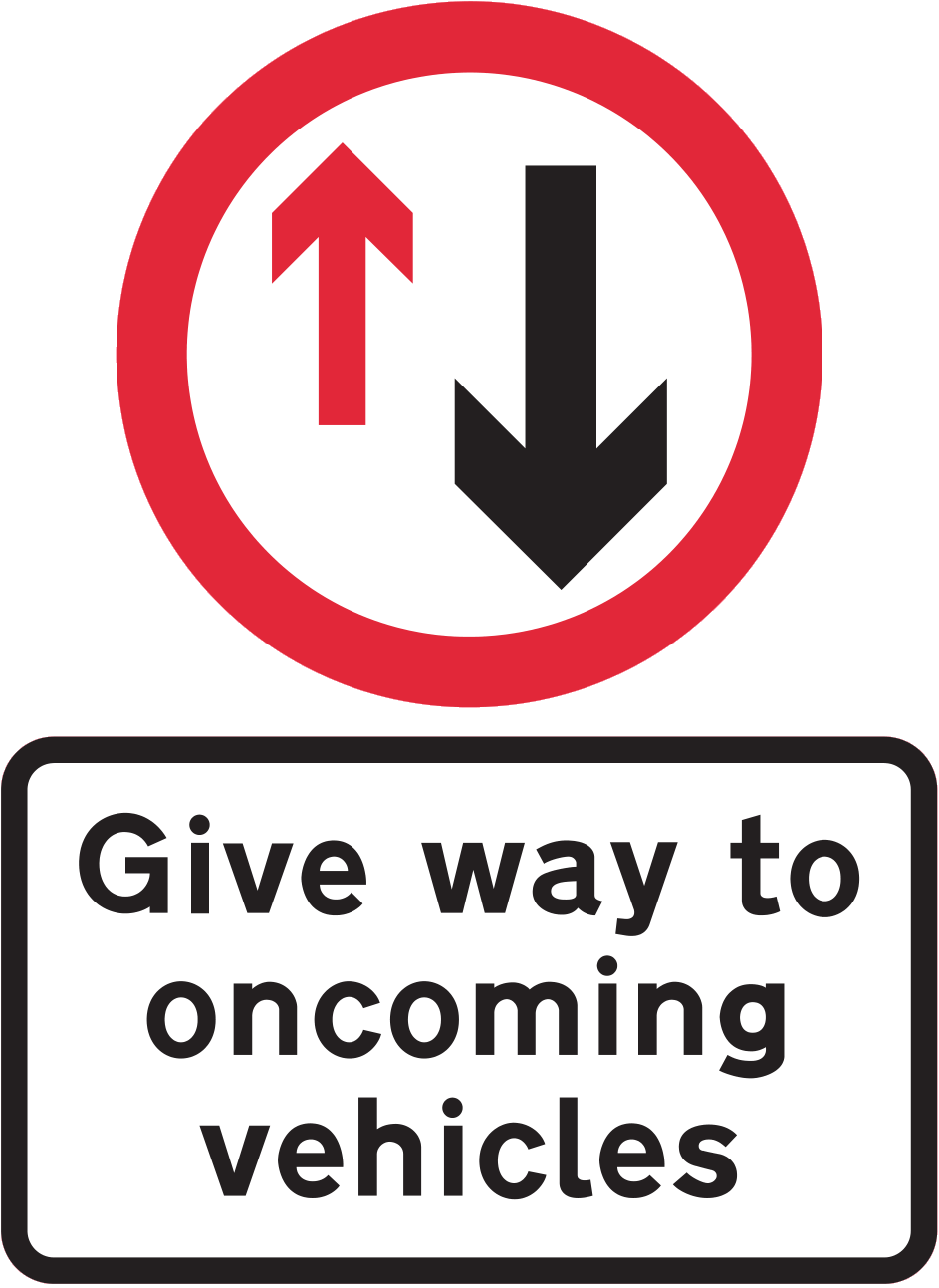 Give way to vehicles coming from the opposite direction sign - UK Road Sign