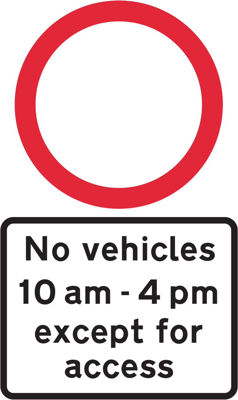 No vehicles allowed during times shown except for access or pedal ...