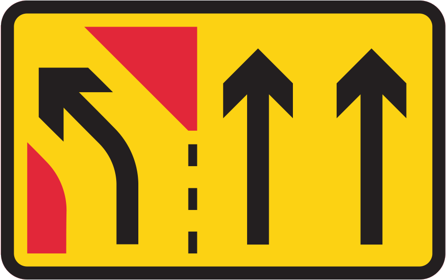 Indicates a lane drop where the left-hand lane becomes the exit slip ...