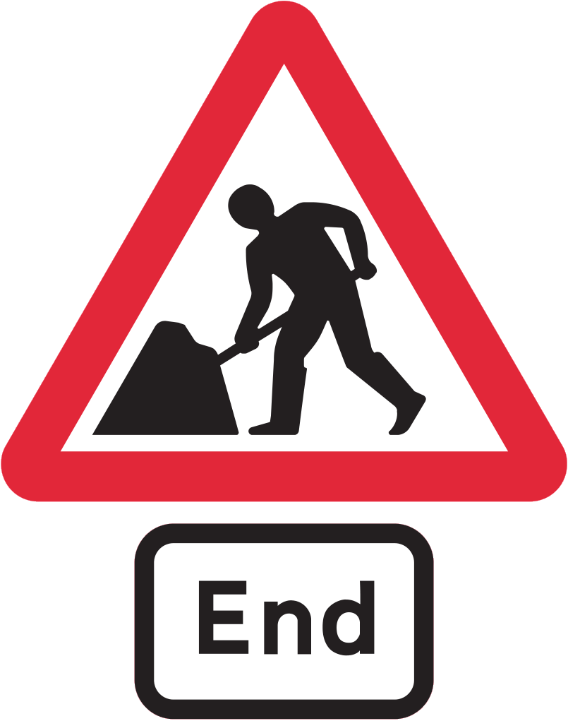 End of road works sign - UK Road Sign