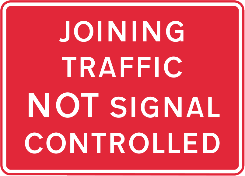 Uncontrolled junction on a road with shuttle working sign - UK Road Sign