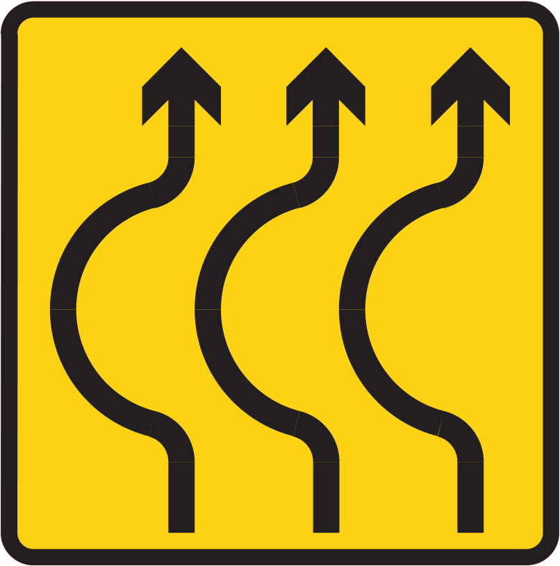Sharp bends ahead where traffic is diverted onto a temporary road sign ...