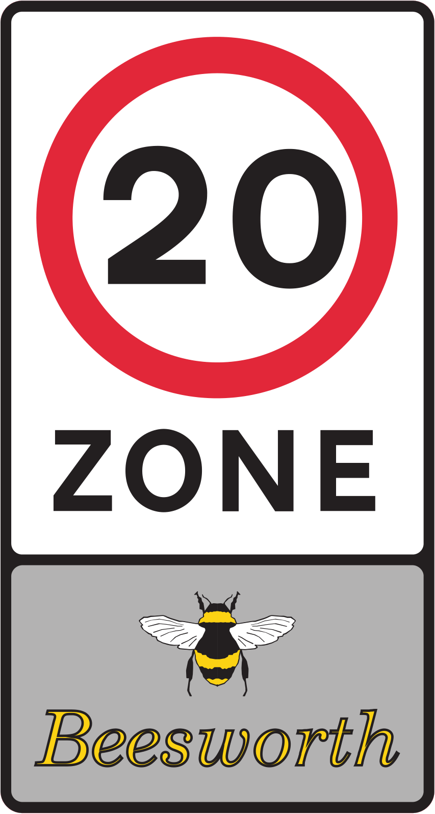 Entrance to a zone where a 20 mph speed limit is enforced by traffic ...
