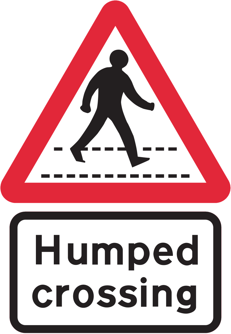 Zebra crossing on a road hump sign - UK Road Sign