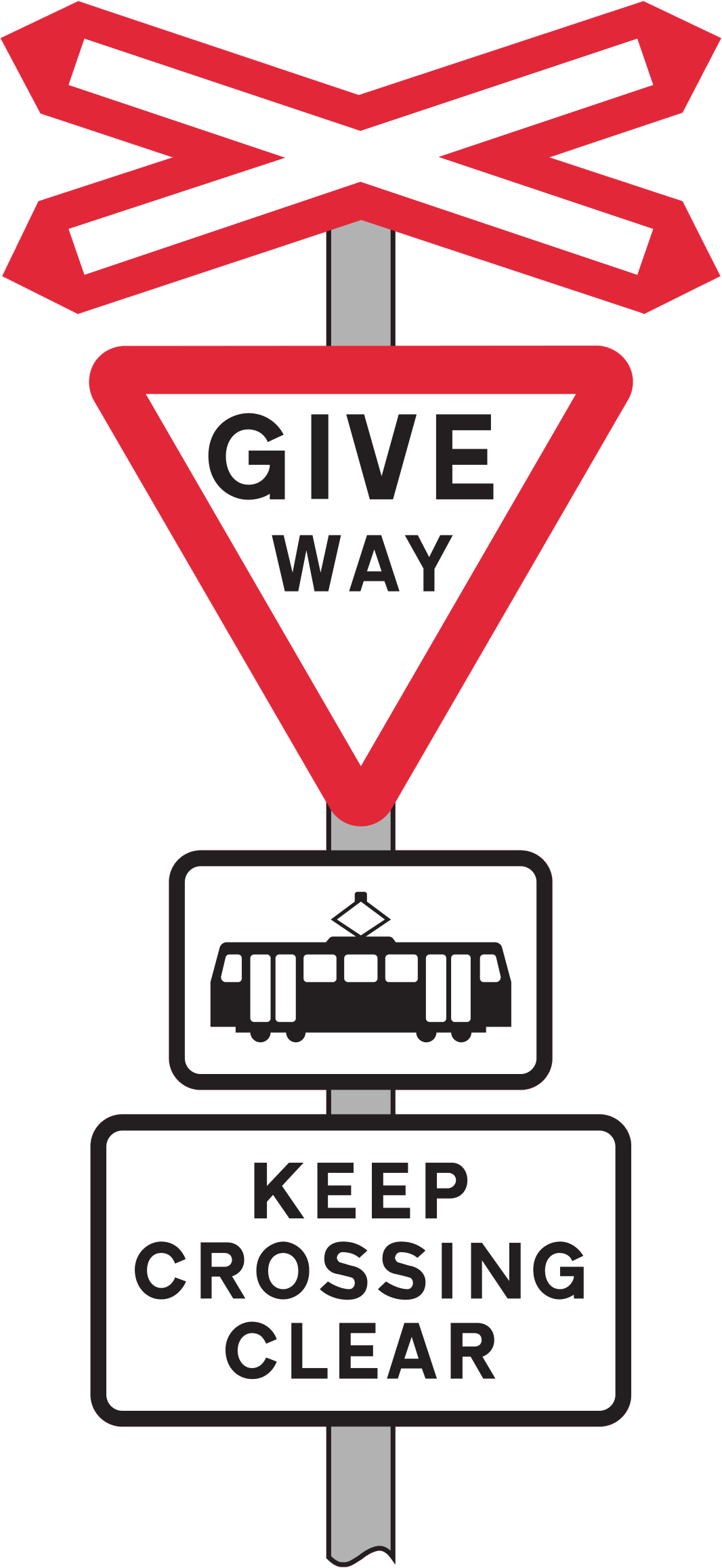 Give way to trams at level crossings without barriers, gates or road ...