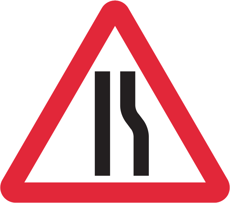 Road narrows on right sign - UK Road Sign