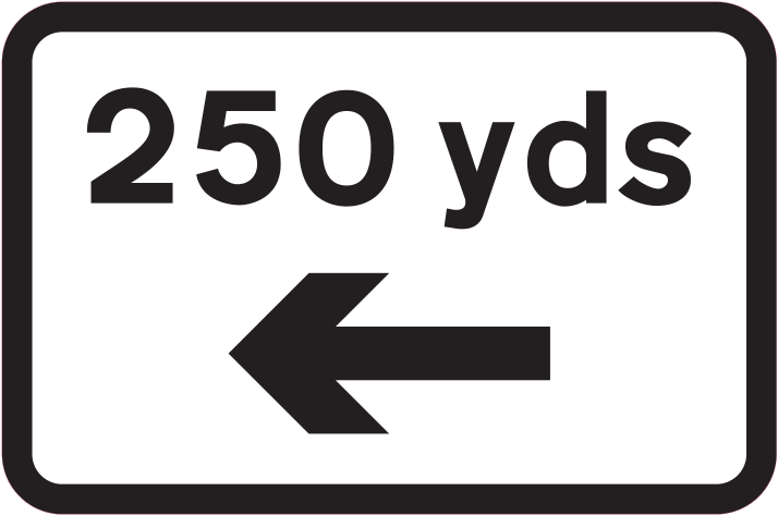 Distance and direction to hazard sign - UK Road Sign