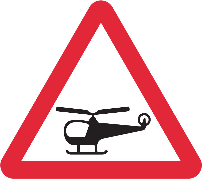 Low-flying helicopters or sudden helicopter noise sign - UK Road Sign